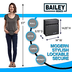 Wall-Mounted Modern Locking Mailbox from Bailey Boxes: Enhance Your Home with The Dalton - 14.25" H x 14" W x 5.75" D. Elevate Your Space with This Stylish Addition.
