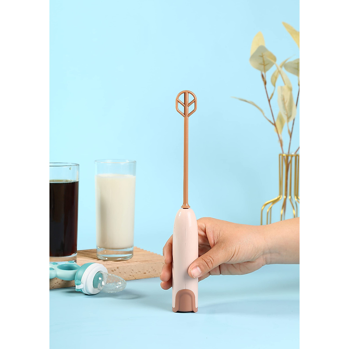 DOOBAANN Handheld Electric Baby Formula Mixer,Handheld Drink Mixer (Brown)