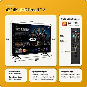 VIZIO 43-inch V-Series 4K LED HDR Smart TV w/Dolby Vision, WiFi 6E, Bluetooth Headphone Capable, AMD FreeSync & Alexa Compatibility, V435M-K04, 2023 Model