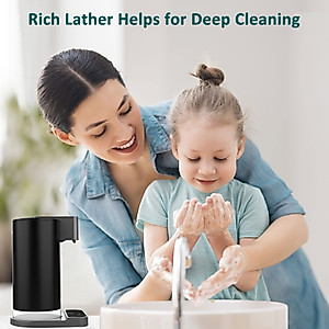 Touchless Automatic Foaming Soap Dispenser: YISH Bathroom Countertop Soap Dispenser Black Electric Hand-Free Soap Foam Soap Dispenser for Kitchen, 2.93×2.93×6.35 inches, Y180