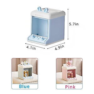 Cosmetics Storage Box with Kawaii Stickers Makeup Organizer Bunny Pen Holder Cute Rabbit Ears Aesthetic Pencil Case (Blue+Random Pattern Stickersv)