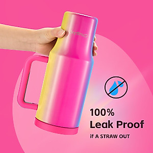 40 oz Tumbler with Handle and Straw Lid, Reusable Leak-Proof Insulated Tumblers, Stainless Steel Coffee Tumbler Cups Pink, Travel Mug for Home Office, Keep Cold 34Hrs, Cup Holder Friendly(Gala Shine)