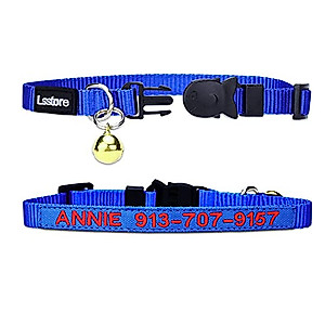 Personalized Nylon Cat Collar Breakaway with Bell - Custom Embroidered Text ID Collars with Pet Name and Phone Number