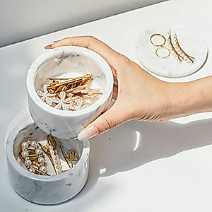 JIMEI Marble Jewelry Box Organizer Two-Tier Resin Storage Container with Removable Lid for Ring Necklace Bracelet Earrings, Rings and Accessories