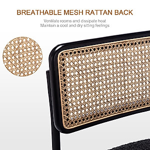 Zesthouse Natural Rattan Dining Chairs Set of 2, Modern Kitchen Chairs with Solid Wood Back for Dining Room Living Room, Mid Century Breuer Design Inspired, Upholstered Boule Fabric, Black