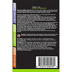 Rolite - RSR4STEP4zCP 's 4 Step Scratch Removal System for Plastic & Acrylic (4 fl. oz.) with Cleaner, Heavy Cut, Medium Cut and Ultra Fine Combo Pack