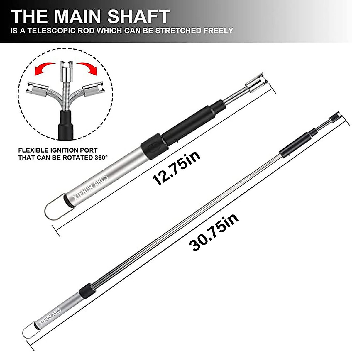 XTENDR ARCS V2 Extendable 2.5 Feet Arc Extra Long Flameless Fireplace Stove Electric Candle Lighter for Pilot Light, Grilling, Firepit, Kitchen, BBQ (Black)