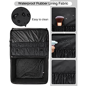 MONSTINA Rolling Makeup Train Case,Trolley Cosmetic Case,3-Layer Cosmetic Organizer,Extra Large Makeup Travel Bag for Hairstylist, Trolley Travel Hairdressing Case with Adjustable Divider(Black)