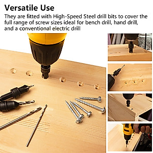 MulWark 82° Countersink Drill Bit Set incl. 5pcs Free Replaceable HSS Drill Bits for Wood｜3/8" Quick-Change -Chamfered Adjustable Drilling Tool Kit on Pilot Counter Sink Holes for Woodworking- 5 Pack