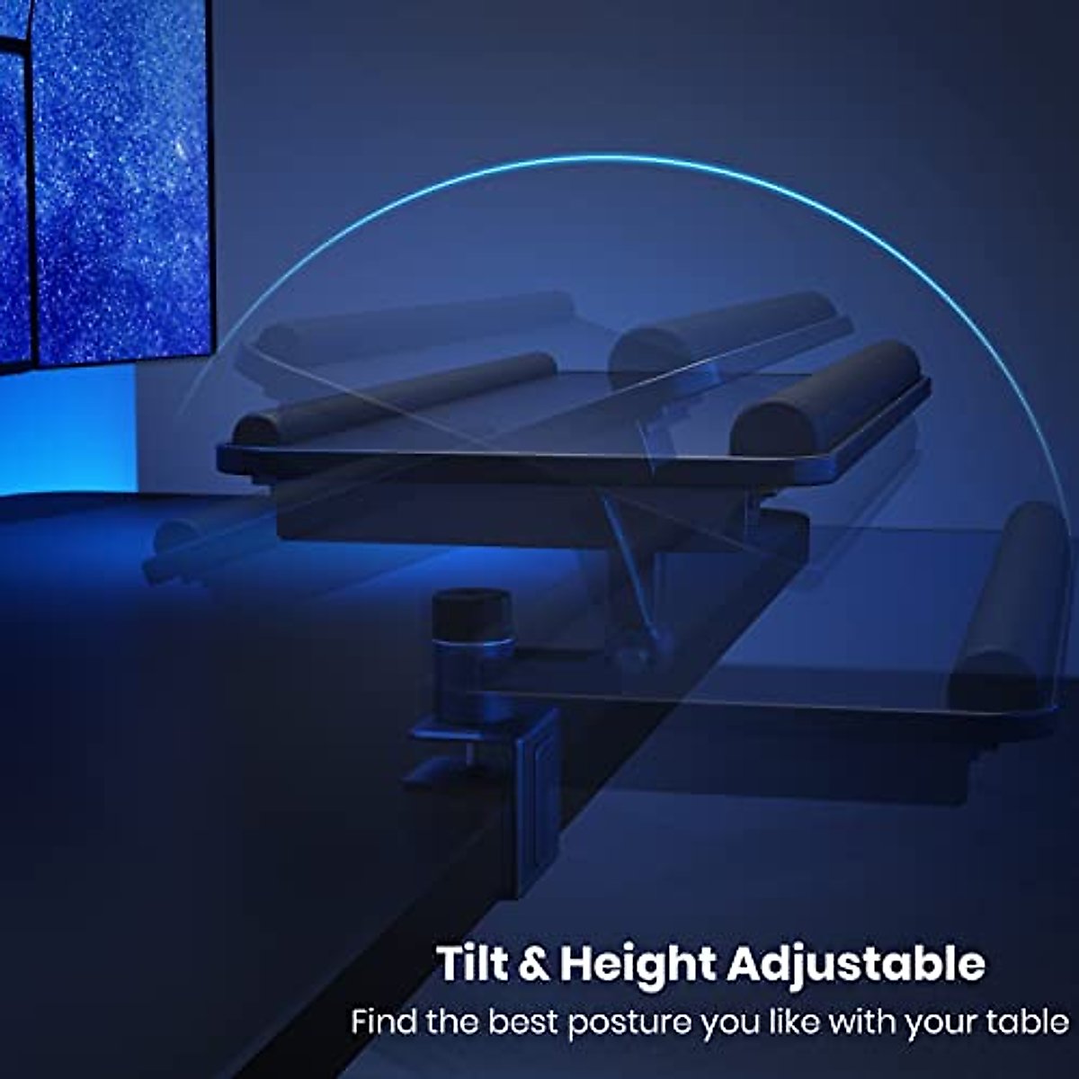 Tilt&Height Adjustable Keyboard Tray Under Desk or Above Desk - Klearlook 2 in 1 PU Leather Clamp-on Rotating Keyboard Platform w/Wrist Rest&Drawer(Under Desk,Upon Desk),25x11"Sit Stand Keyboard Riser