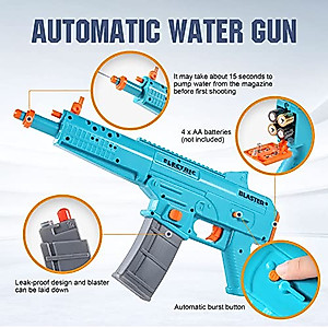Electric Water Gun Motorized Squirt Guns for Kids & Adults, One-Button Automatic Bursts Water Blaster Soaker 22FT, 180CC Capacity Water Guns Swimming Pool Party Games (Blue)