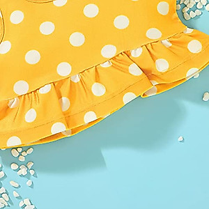 LUZOZEZO Toddler Baby Girls Summer Swimsuit Sleeveless Yellow Polka Dot Swimwear 2-Piece Bathing Suit Beach Bikini