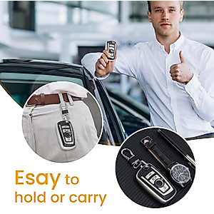 CTRINEWS for BMW Keychain with Leather Keychain, Advanced Soft TPU Surface Grain Key Fob Holder for Classic Style BMW Smart Key(Silver)