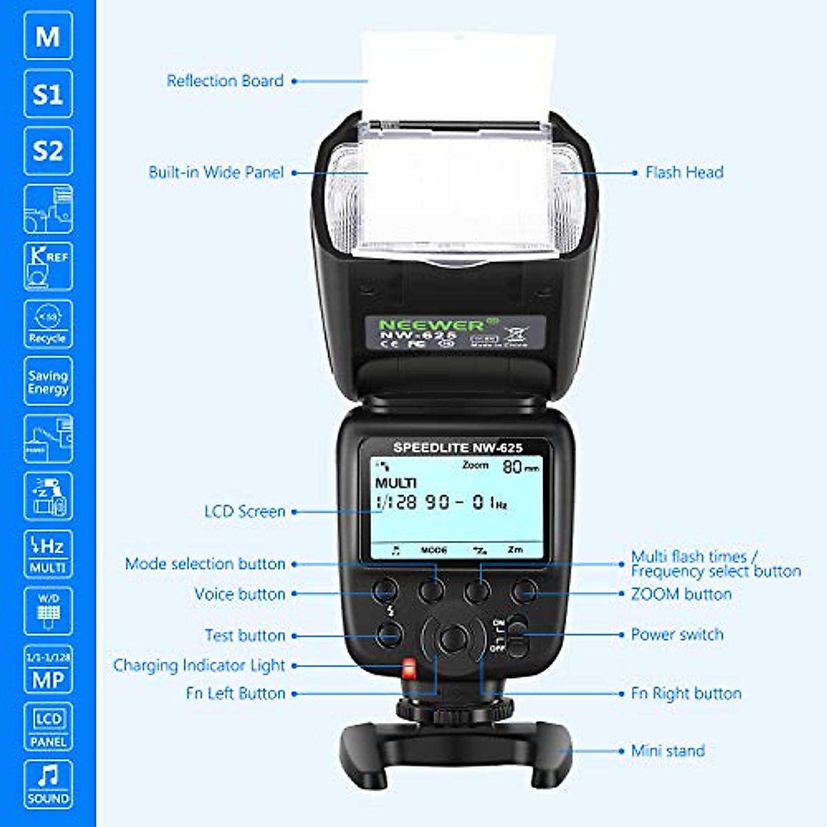 Neewer NW625 GN54 Speedlite Flash for Canon Nikon Panasonic Olympus Pentax Fujifilm DSLRs and Mirrorless Cameras and Sony with Mi Hot Shoe Like a9 a7 a7II a7III a7R III a7RII a7SII a6000 a6300 a6500