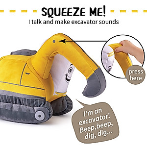 Plush Creations Excavator Toy Figure, Plush Construction Stuffed Truck, Interactive Excavator Truck Toy for Toddlers