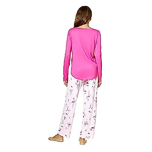 HUE Women's Plus Size Timeless Soft Jersey 3 Piece Pajama Set, Fuchsia Purple-Jolly Flamingo, 1X