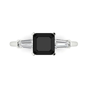 1.62 ct Sq Emerald cut 3 stone Solitaire Natural Black Onyx Engagement Promise Anniversary Bridal Ring 18K White Gold 3.5