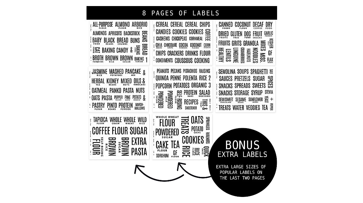 QUART + PINT Modern Kitchen Labels - Waterproof Vinyl Stickers