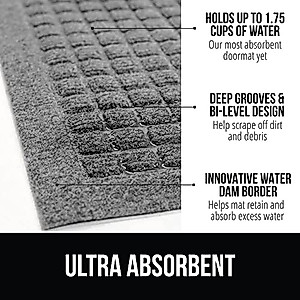 Gorilla Grip Ultra Absorbent Moisture Guard Doormat, Absorbs Up to 1.7 Cups of Water, Stain and Fade Resistant, Spiked Rubber Backing, All Weather Mats Capture Dirt, Indoor Outdoor, 29x17, Grey