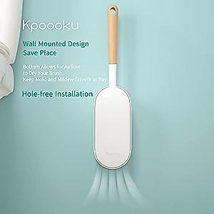 Kpoooku Toilet Brush with Holder,Curved Design Angled Clean Tool with Wood Handle,Wall Mounted Toilet Brushes Set for Bathroom