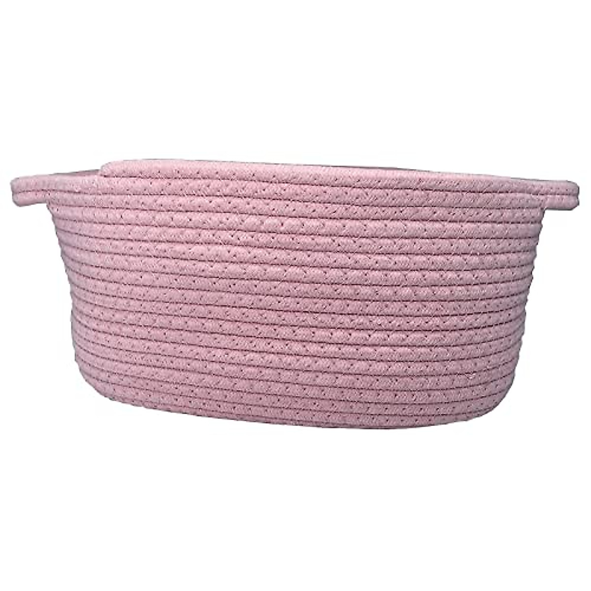 Storage Basket Set of 2, Natural Cotton Rope Woven Baskets with Handles for Organizing,13.8"x8.7"x6.7" Woven Basket for Books, Magazines, Toys Decorative Basket For Baby Nursery, Living Room, Bathroom Pink