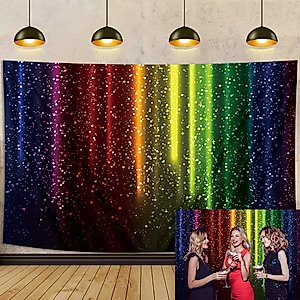 Let's Glow Party Backdrop 7x5FT Colorful Glitter Rainbow Neon Photography Background Music Dance Prom Adult Party Decoration Kids Birthday Supplies Photo Booth Props (84x60 inch)