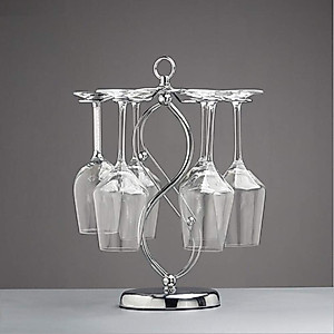 6 Hooks Silver Metal Red Wine Glass Cup Rack Holder Stand,Upside Down Wrought Iron Wine Stemware Glass Holder Air Drying System Tree Display