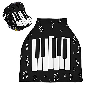 Music Icon with Piano and Musical Notes Baby Car Seat Covers Canopy Nursing Cover Breastfeeding Scarf Soft Breathable Stretchy Coverage Infant Stroller Cover Multi Use for Boys Girls Babies