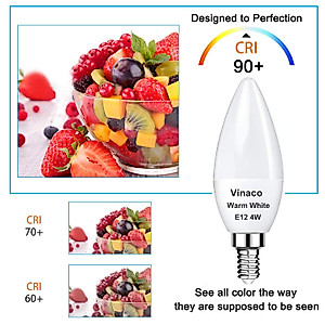 Vinaco E12 LED Bulb, 2 Pack E12 Candelabra Bulb 40 Watt Warm White 3000K, High Brightness 400LM & 25000+ Long Lifespan E12 Bulb, E12 Candelabra Base, E12 Light Bulb Great for Ceiling Fan Light Bulb