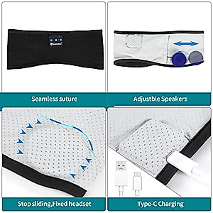 MMUSS Sleep Headphones Wireless Sport Headband with Ultra Thin HD Stereo Speakers, Wireless Music Headphone with IPX6 Waterproof Microphones for Side Sleeper Running Yoga Meditation (Black)