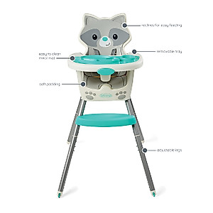 Infantino Grow-with-Me 4-in-1 Convertible High Chair, Raccoon-Theme, Space-Saving Design, Booster and Toddler Chair, for Infants & Toddlers 3M-36M Multicolor