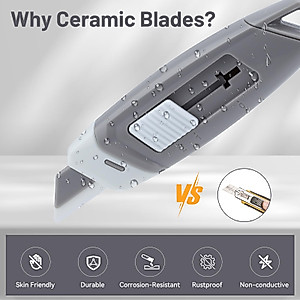 Mini Ceramic Box Cutter, 2-Stage Retractable Box Opener, Mini Magnetic Package Opener with Safety Lock, Small Utility Knife Ceramic Blades with Keychain Hole 3-pack