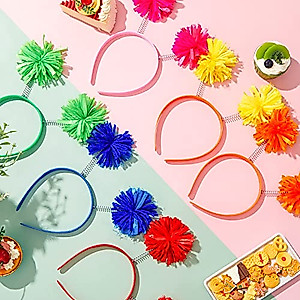 Tigeen Headband Head Bopper with Pom Pom (12 Pcs, Mixed Color) - Costume Headwear for Women Adults Accessories, Birthday Party Headwear