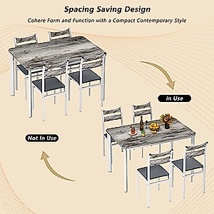 DKLGG Dining Table Set for 4, 43.3" Dining Room Table with 4 Upholstered PU Leather Chairs, Modern Wood Kitchen Table and Chairs Set, 5-Piece Dinette Set for Breakfast Nook, Small Places, Grey