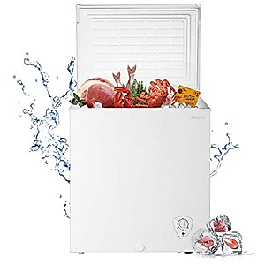 SMETA Deep Freezer Chest 5.5 Cubic Feet Small Freezers Freezer Chest 5.0 Cu. Ft Compact Top Door for Home Kitchen Apartments House Basement Dorm, Freezing Freestanding with Removable Basket, White