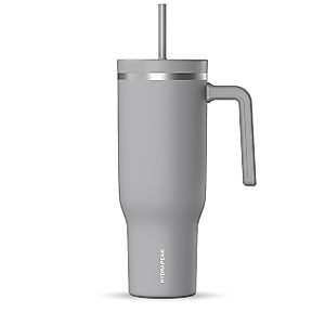 Hydrapeak Voyager 40 Oz Stainless Steel Tumbler with Handle, Insulated Water Bottle With Straw & Lid, Cupholder Friendly Reusable Travel Mug (Grey)