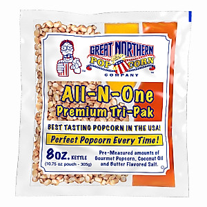 Movie Theater Style 40-Count Popcorn Packs - Pre-Measured 8-Ounce All-in-One Kernel, Salt, Oil Packets for Popping Machines by Great Northern Popcorn