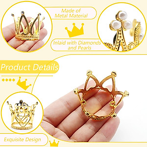 Benvo 40 Pcs Gold Crown Cake Topper Pearl Rhinestone Mini Crowns Small Diamond Tiaras for Flower Bouquet Cupcake Centerpieces Decoration of Girl Lady Bridal Wedding Birthday Party, 4 Crown Designs