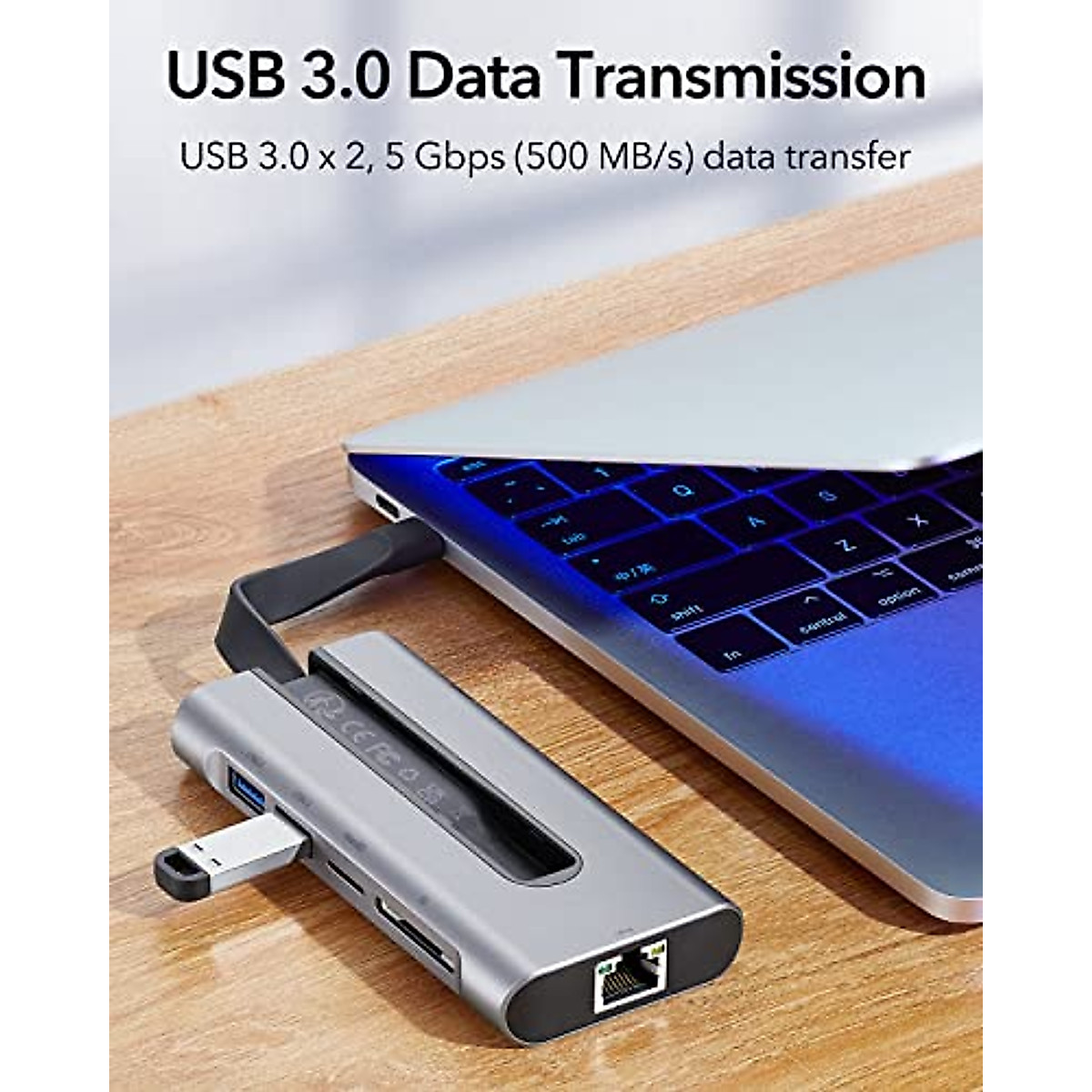ESR 8-in-1 Portable Hub, USB-C Hub with Gigabit Ethernet, 4K@30Hz HDMI, 100W PD, 2 USB 3.0 Ports, 1 USB 2.0 Port, SD Card Reader, Compatible with iPad 10/Pro 11/12.9, MacBook Pro, and USB-C Devices
