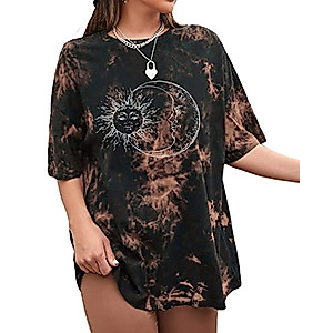CSDAJIO Women Sun and Moon Print Tie Dye Oversized T Shirt Graphic Tees Vintage Summer Short Sleeve Crewneck Casual Tops Brown M Tie-Dye Brown-Sun and Moon Medium