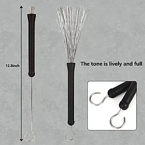 Drum brush Kit,1pair Cahon Metal Wire Brushes and 1pair Jazz Nylon Brushes,1pair Percussion Bamboo Tie Rods,1pair Birch Multi-Rod Bundle Sticks,with Black Drumstick Bag,hold up to 4Pairs of Drumsticks