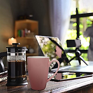 amhomel Porcelain Tea Mug with Infuser and Lid, 16 Ounce Ceramic Tea Cup for Loose Leaf, Coffee, Cocoa and Milk, Tea Gift for Tea Lovers, Set of 2(Pink and White)