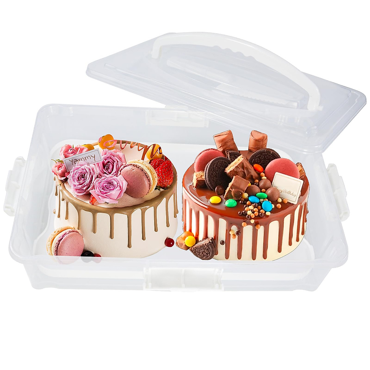DIIRPPR White Plastic Cupcake And Cake Carrier - Stackable Cupcake Holder, Dessert Carrier For Full Size 17.2"x10.2" Cake Pans Or 12-Count Cupcake Tray, Cupcake Carrier & Cake Box (One Tier)