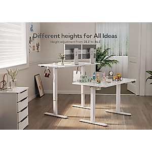 Claiks Glass Standing Desk, Small Electric Standing Desk Adjustable Height, 40 Inch Adjustable Stand Up Desk, Quick Install Home Office Computer Desk, Super White