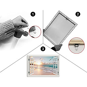 Beach Wall Art Picture for Living Room - Window Frame Style Canvas Wall Decor Ocean Sunset - Blue Sea and White Sand Painting on Canvas for Bedroom Office Home Decoration