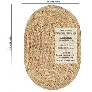 Homespice George Natrual 8x10' Braided Rug for Rustic Home Decor, Enhance Your Home's Aesthetic with Natural Jute Rug