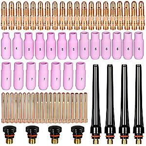 Alffun 68pcs TIG Torch Consumables Accessories KIT for TIG Welding Torch PTA DB SR WP 17 18 26 Back Cap/Collet Body/Alumina Nozzle