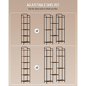 Hzuaneri Bookcase Bookshelf, Narrow Book Shelf, Industrial Corner Shelf Storage Organizer, Slim Shelving Unit for Home Office, Living Room, Bedroom, Kitchen, 6-Tier Rustic Brown and Black BC24601B