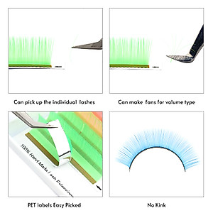 Colored Lash Extensions Classic Mix 6 Colors Rainbow Pink Yellow Green Purple White Blue Color Lashes Extension Obeyalash Colored Individual Eyelash Extension 0.07 D Curl (Mixed Candy Color 14mm)