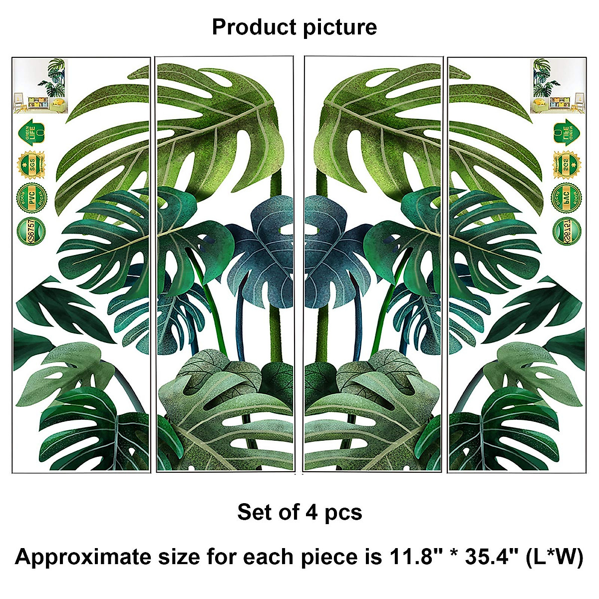 Big Green Leaf Wall Stickers Tropical Plant Leaves Window Decals Decorations Murals Wall Art Decorative Sticker for Kids Living Room Bedroom Nursery Playroom Cute Holiday Jungle Party Decor Supplies